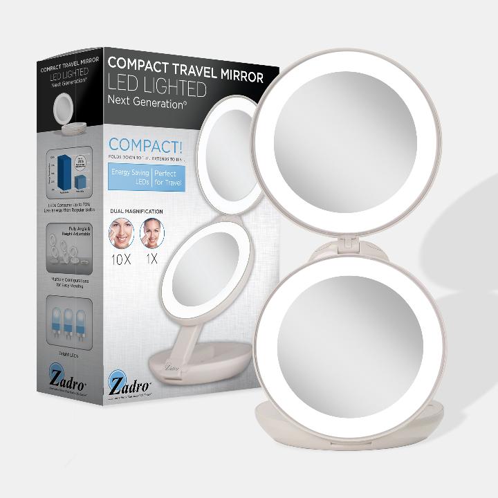 Zadro LED Lighted Travel Mirrors for Makeup w/ Magnification & Compact